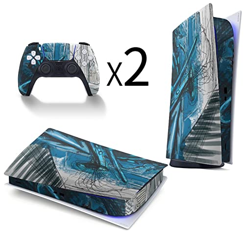 Saxophone and Night Street Full Protective Skin Cover Design Wrap Decal Sticker Compatible with PS5 Digital Edition Console and Controller