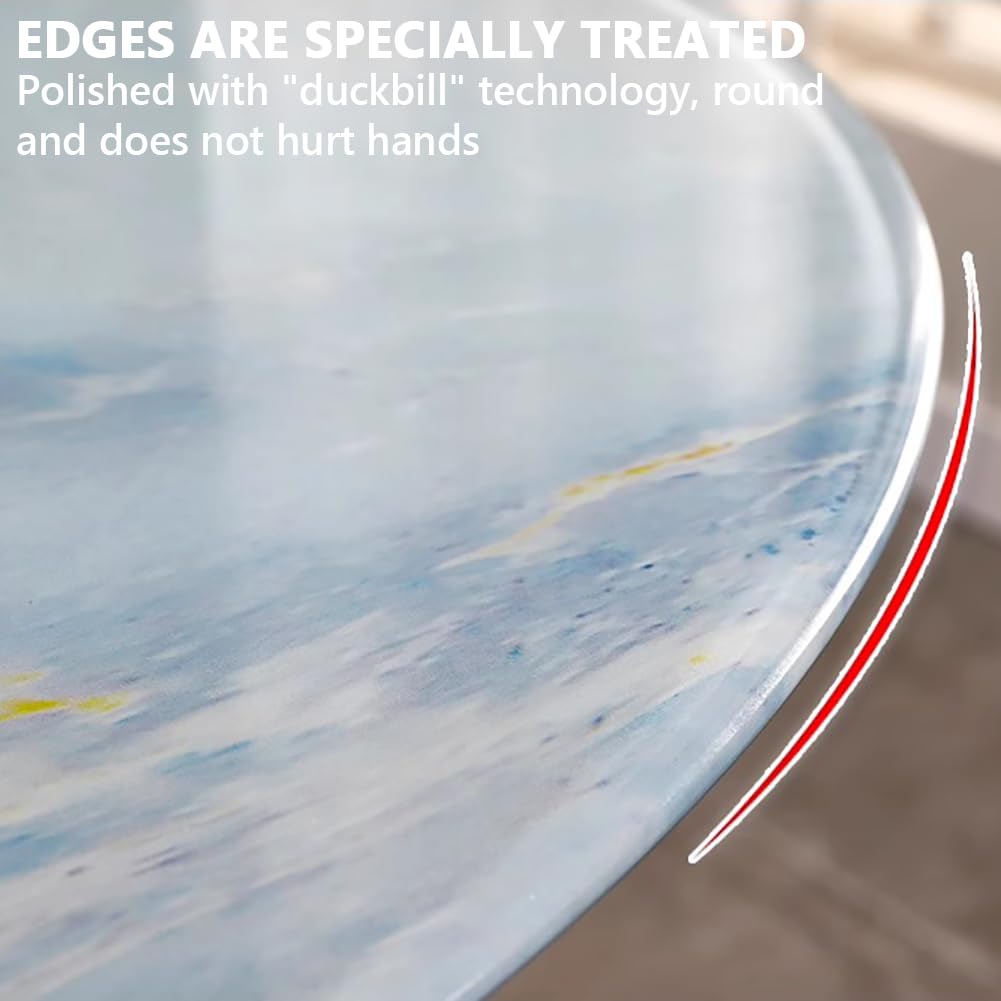 MegLob Tempered Glass Lazy Susan Turnable for Dining Table, 8Mm Thickness Marbled Lazy Susan, Public Rotating Serving Tray, Blue Lazy Susan Turnable, Restaurant Props,A⌀68cm/26.8"