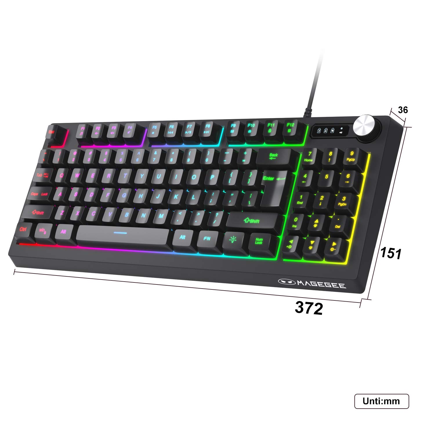 MageGee GT698 TKL Gaming Keyboard, 89 Keys RGB Rainbow Backlit Computer Keyboard, Anti-Ghosting USB Wired Gaming Keyboard for Windows Gaming PC Laptop