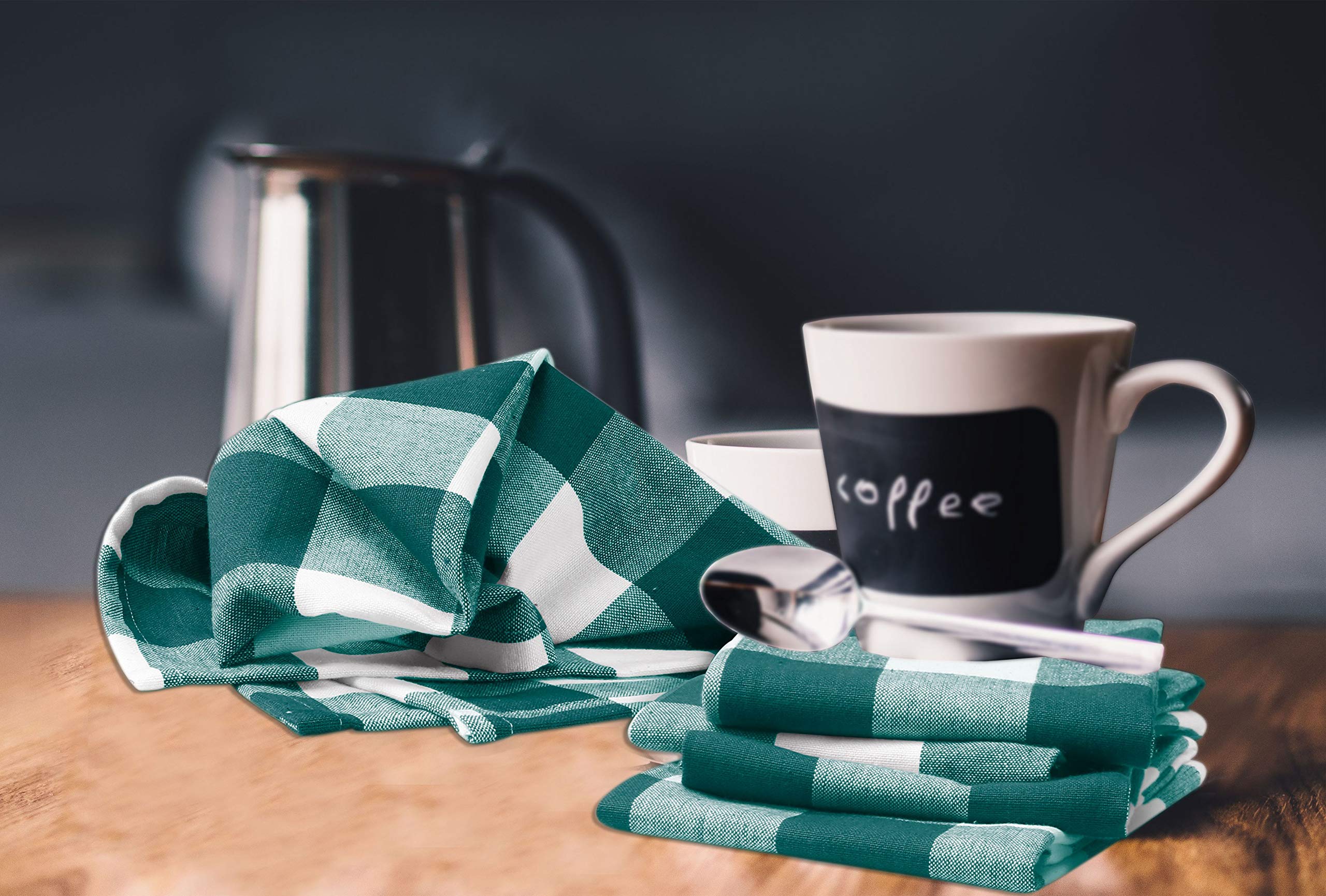 Native Fab 6-Pack Kitchen Towel with Hanging Loop 16x26 inches, Cotton Buffalo Check Kitchen Towels for Cleaning Drying, Washcloths Soft & Absorbent Cloth Rags, Bar Towel, Dish Cloth, Teal Green