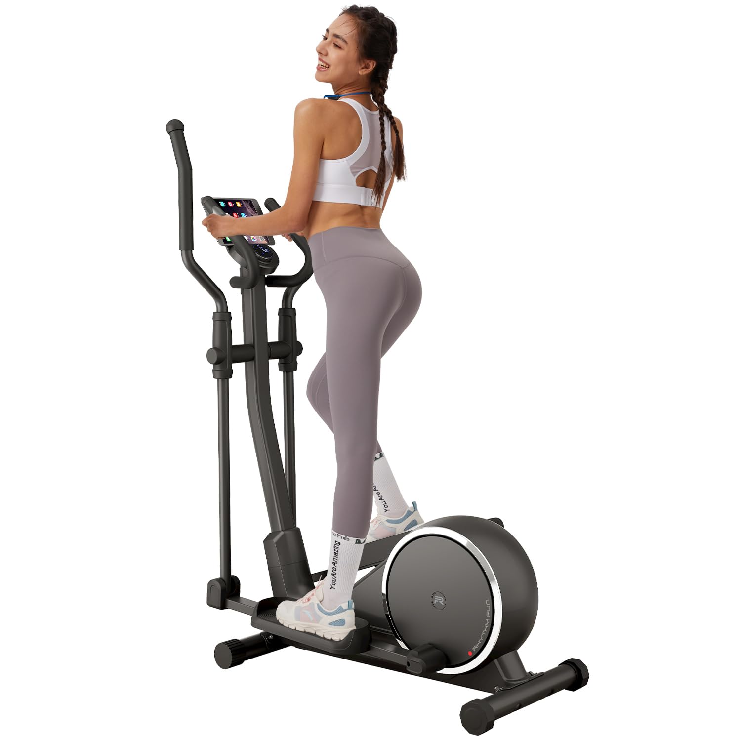 RHYTHM FUN Elliptical Training Machine, Electric Elliptical Machine for Home Use Magnetic Elliptical Training Machine 16 Resistance Elliptical Trainer with Smart LED Display Workout APP