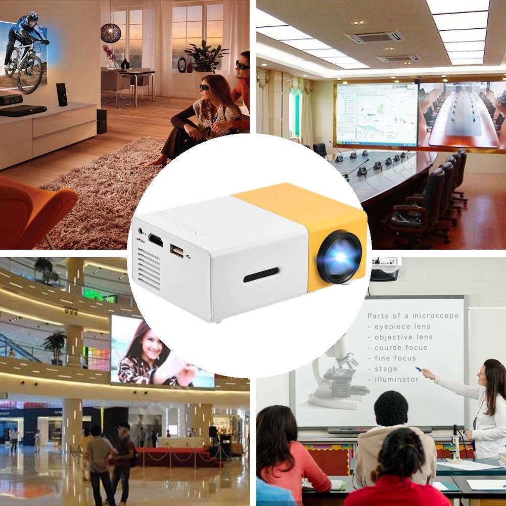 Mini Home Theater Projector,ASHATA Portable Stylish LED Projector with 1080P HD,HDMI Multimedia Player Video Projector With Clear Stereo Sound Effect (White Yellow)