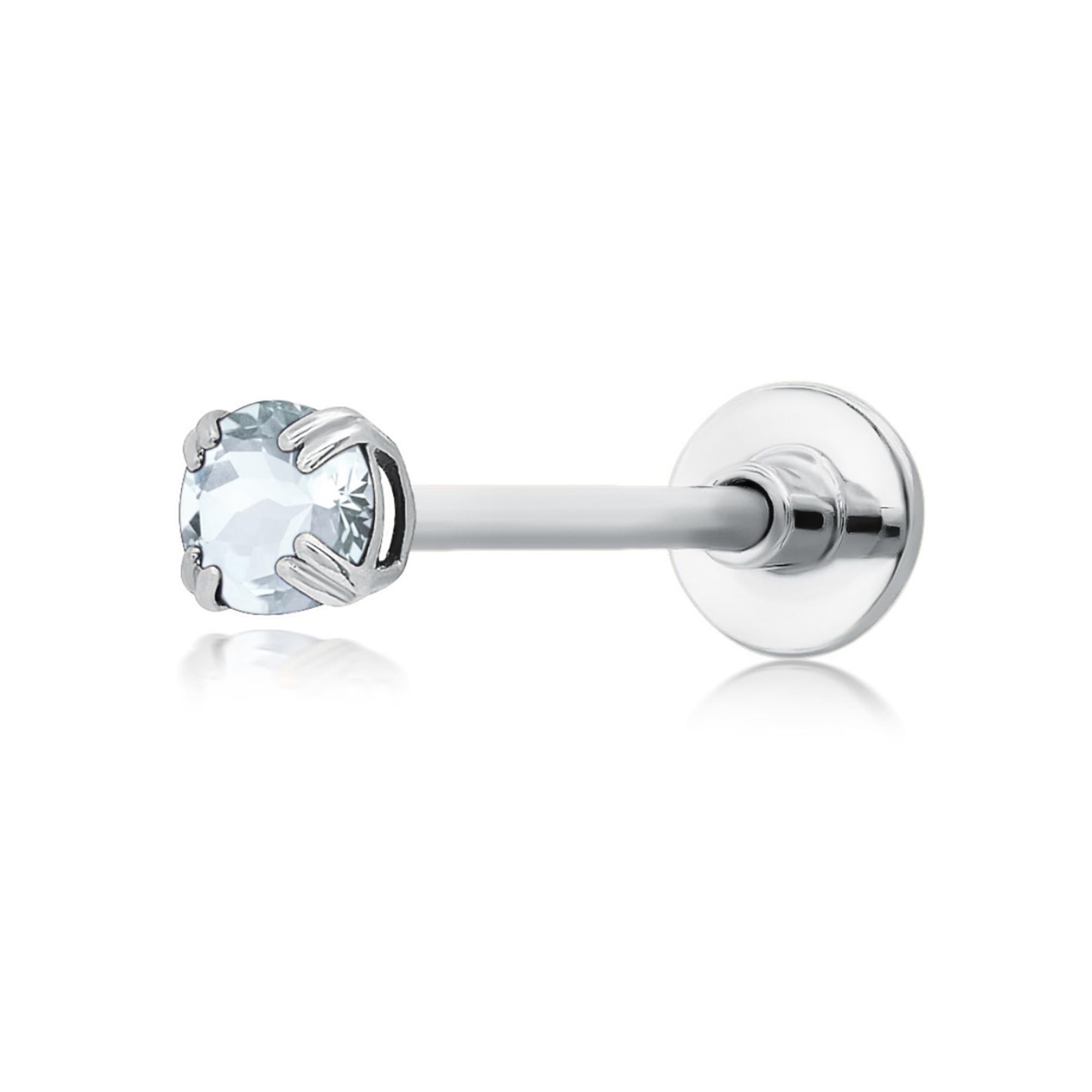 Nicole Miller Real 10k White Gold Jewelry White Gemstone February Birthstone Earrings for Women Cartilage Opal Stud Tragus Helix Upper Ear Conch Piercing Small Opal Single Stud Earring Flat Screw Back
