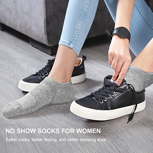 PAPLUS No Show Socks Womens 6 Pairs, Non Slip Cushioned Low Ankle Socks with Arch Support