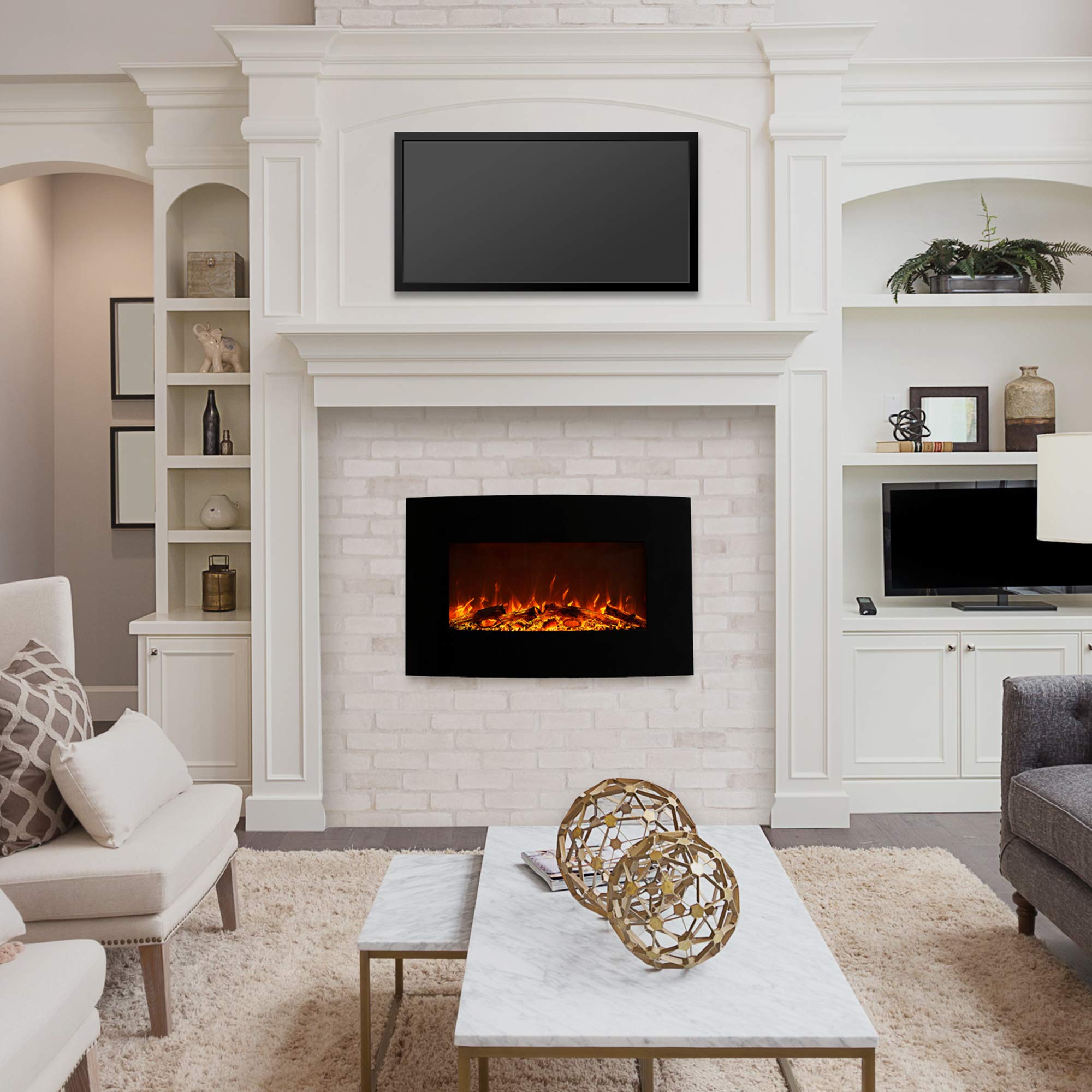 Northwest 36" Curved Color Changing Fireplace Wall Mount Floor Stand, Midnight