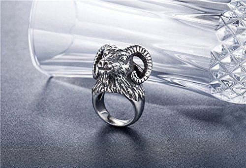 JINSHIYINYU Jewelry 316L Stainless Steel Vintage Black Big Sheep Goat Head Skull Gothic Ring