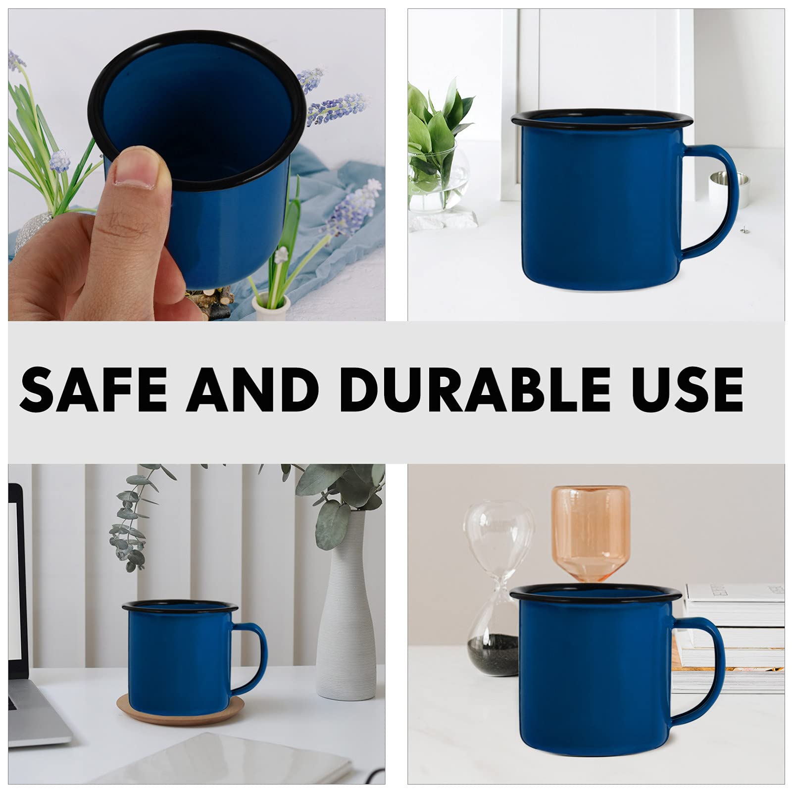 Operitacx Enamel Coffee Mug Camping Cup: Vintage Tin Tea Cup Metal Beer Mugs Water Drinking Cup for Outdoor Hiking Travel Picnic Milk Beverage Drinks Blue