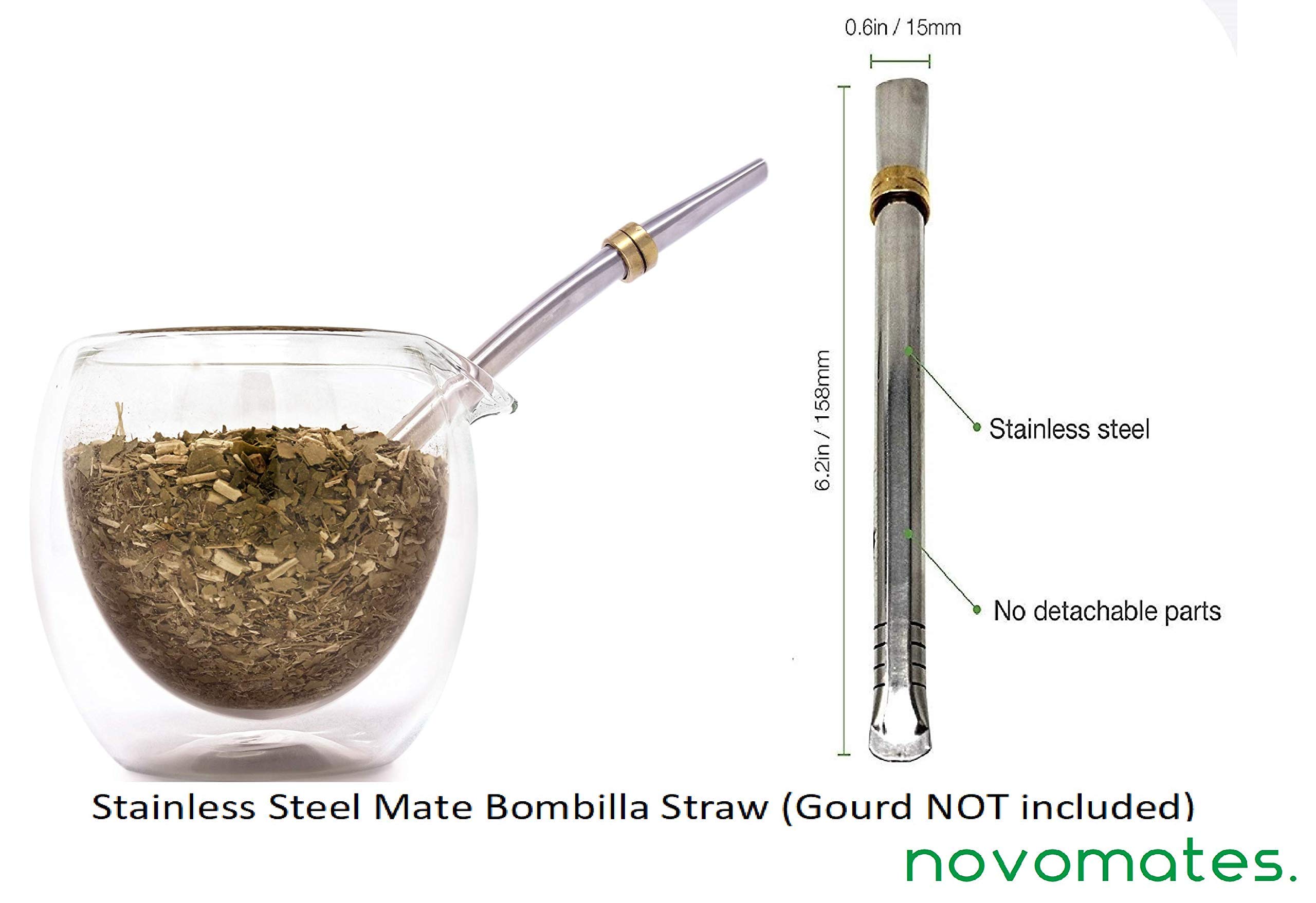 Novomates Easy Clean Yerba Mate Straw - Bombilla Mate for Mate Tea Drinking Filter Straw β Mate Straw Food-Grade Stanley Steel Mate Straw - 6.2" (15.8cm) Long (Mate Gourd not included)