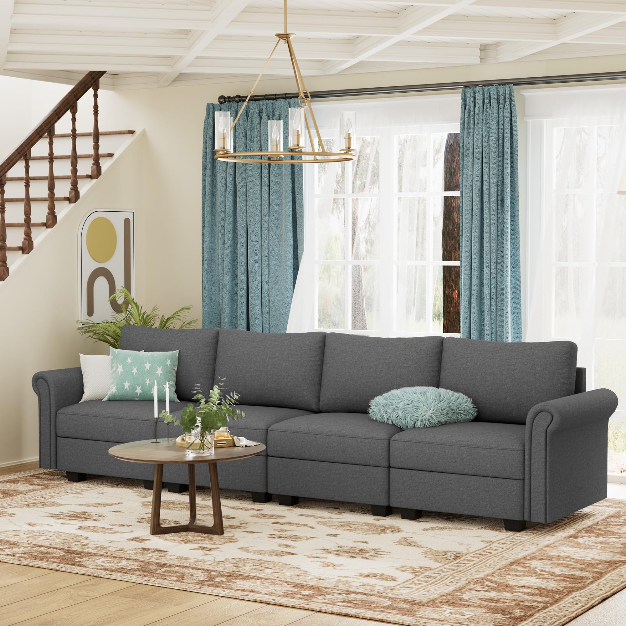 UniPon Modular Sectional Sofa with Storage Seat Upgrade Large U Shaped Sofa Couch with Chaise, 6 Seats 120''L Modular Sofa Convertible Couch for Living Room/Deep 27'' Ottoman/Memory Foam Cushion