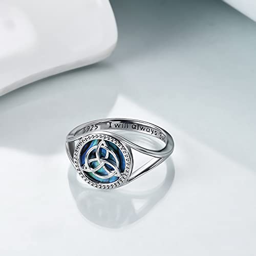 NIFUNAO Eternity Celtic Knot Ring 925 Sterling Silver Abalone Ring Wedding Band for Women Size 6-9