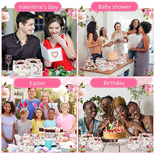 Xinnun 50 Pcs Thank You Treat Boxes Floral Design Gift Boxes Gable Boxes Party Favor Boxes for Tea Party, Wedding, Thanksgiving Day, Christmas