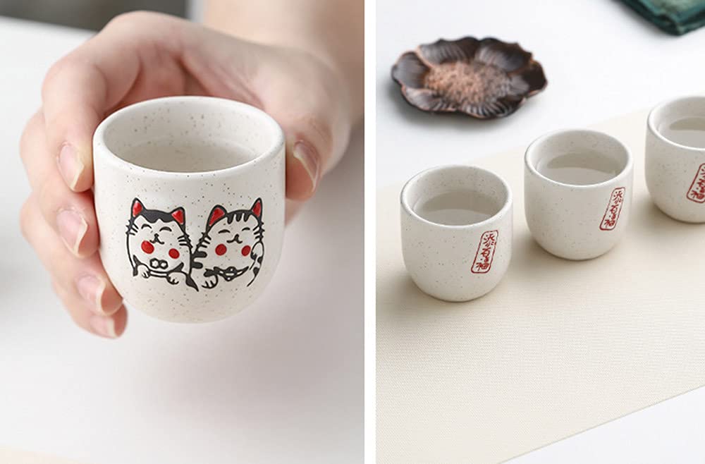 Mozacona Ceramic Lucky Cat Japanese Sake Set,1 Tokkuri Bottle and 4 Ochoko Cups