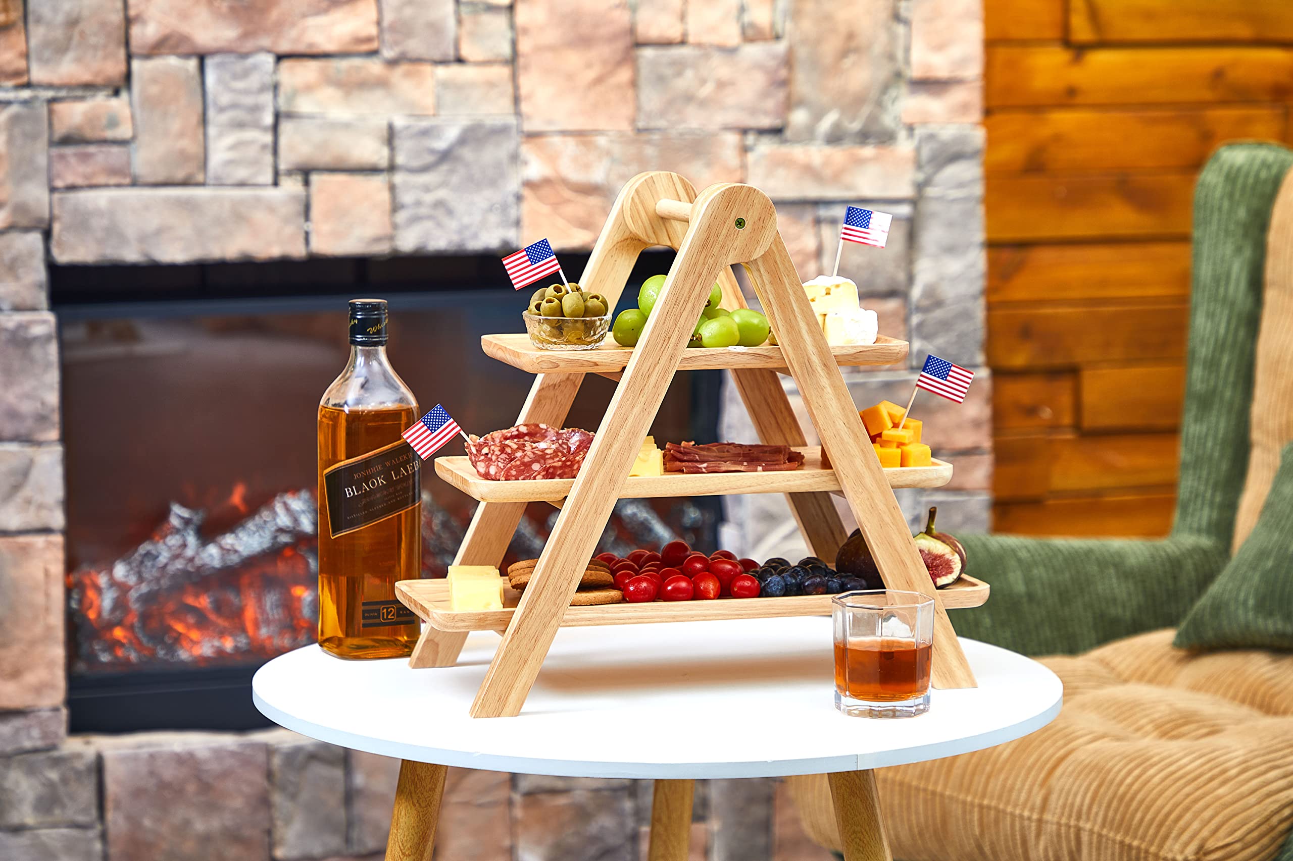Noriginalic Appetizer Serving Tray Parawood Charcuterie Boards 3 Tier Serving Tray Dessert Table Display Set