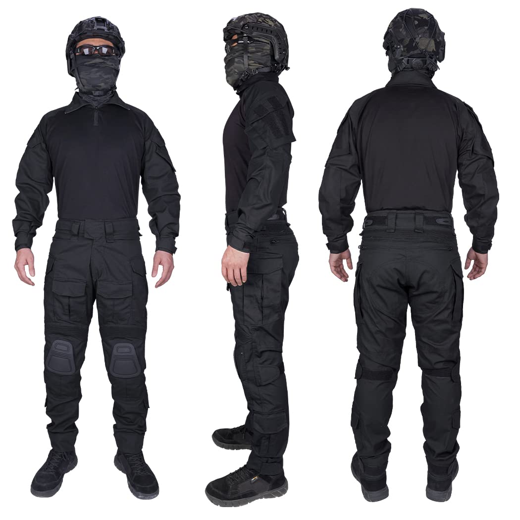 IDOGEAR Men G3 Assault Combat Uniform Set with Knee Pads and Elbow Pads Multi-Camo Camouflage BDU Clothing Tactical Airsoft Hunting Paintball Gear (Large)