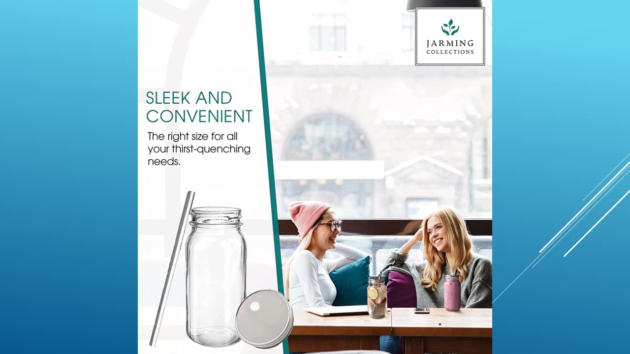 Reusable Boba Bubble Smoothie Cup Regular Mouth 24 oz Glass Mason Jar with Wide STAINLESS STEEL Straws Boba Cup and Lid and Straw-Drinking Lid- 100% ECO FRIENDLY by Jarming Collections