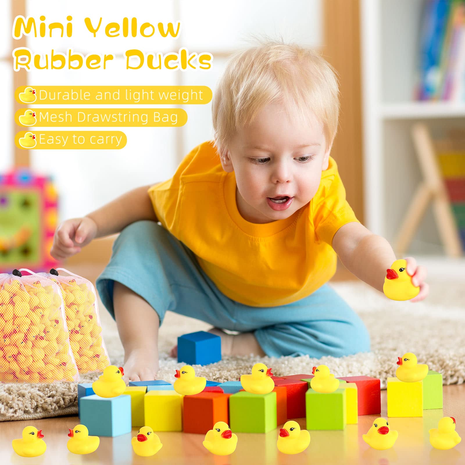 Shappy Mini Rubber Ducks Bulk with Bags Yellow Tiny Ducks Squeak & Float Duck for Shower Ducks Bathtub Birthday Party Decoration(300 Pcs), 11.8x13.8 Inch