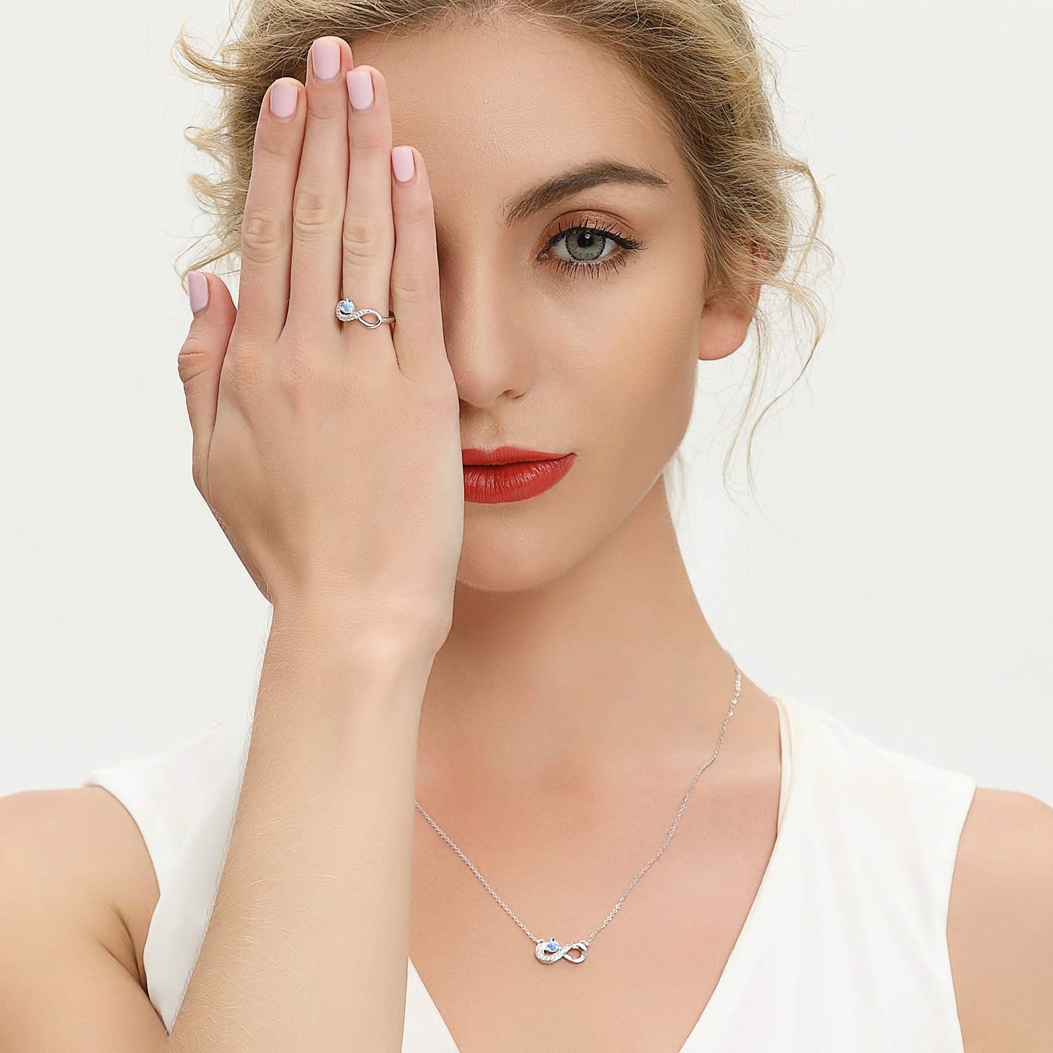 JO WISDOM Infinity Heart Promise Rings for Her Sterling Silver Friendship Ring March Birthstone Ring