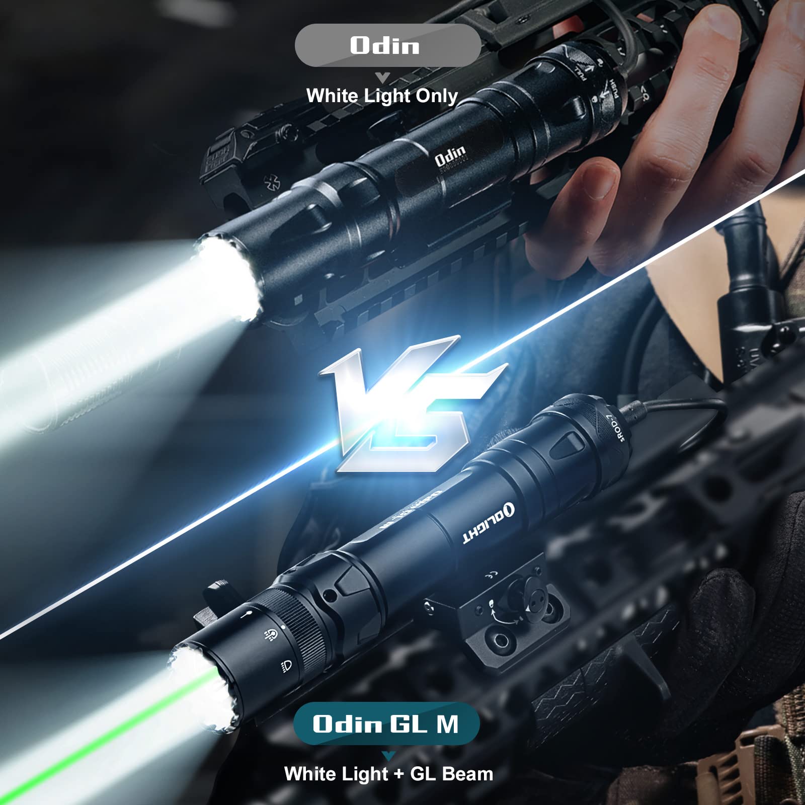 OLIGHT Odin GL M 1500 Lumens MLOK Mount Rechargeable Tactical Flashlight with Green Beam and White LED Combo, Removable Slide Rail Mount and Dual-Button Remote Pressure Switch (Black)