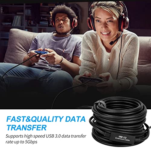 S.H.Y SPRUCES 50FT USB 3.0 Active Extension Cable, USB Extension Cord A/M to A/F15M,USB 3.0 Extender Cable, for USB HUB,Webcam,Xbox,Oculus Quest 2 VR,PS4,Printer,External Hard Disk