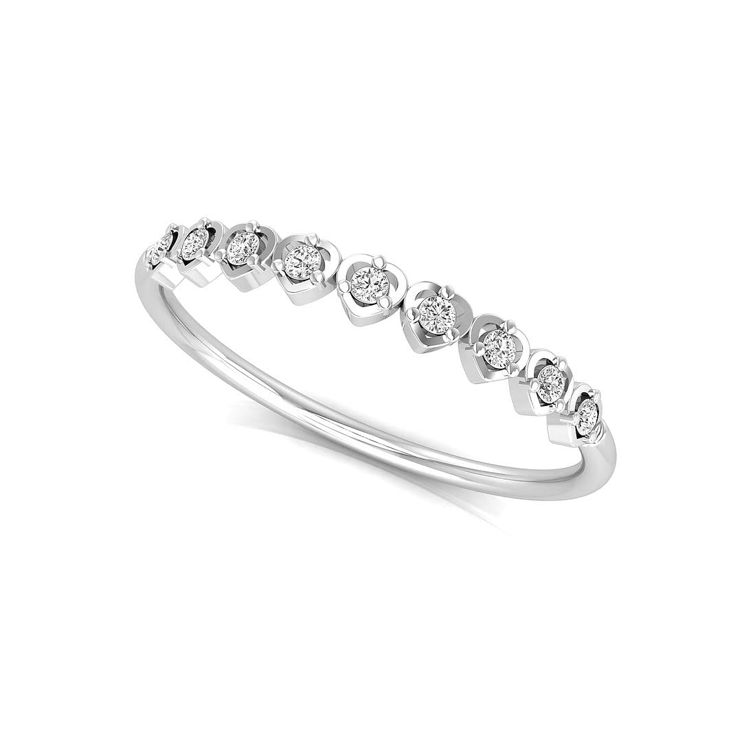 Octa Pearl 1/10 Carat Cubic Zirconia Round Stone Heart Shape Half Eternity Band In 925 Sterling Silver (VVS, 0.07 CTW/ 8US)