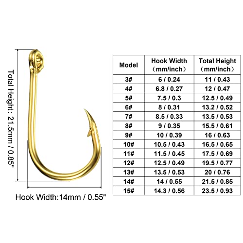 PATIKIL 14# Catfish Hooks, 60 Pack 0.55" Claw Fish Hook Fishing Hook High Carbon Steel J Shaped with Barbs for Freshwater Saltwater, Gold Tone