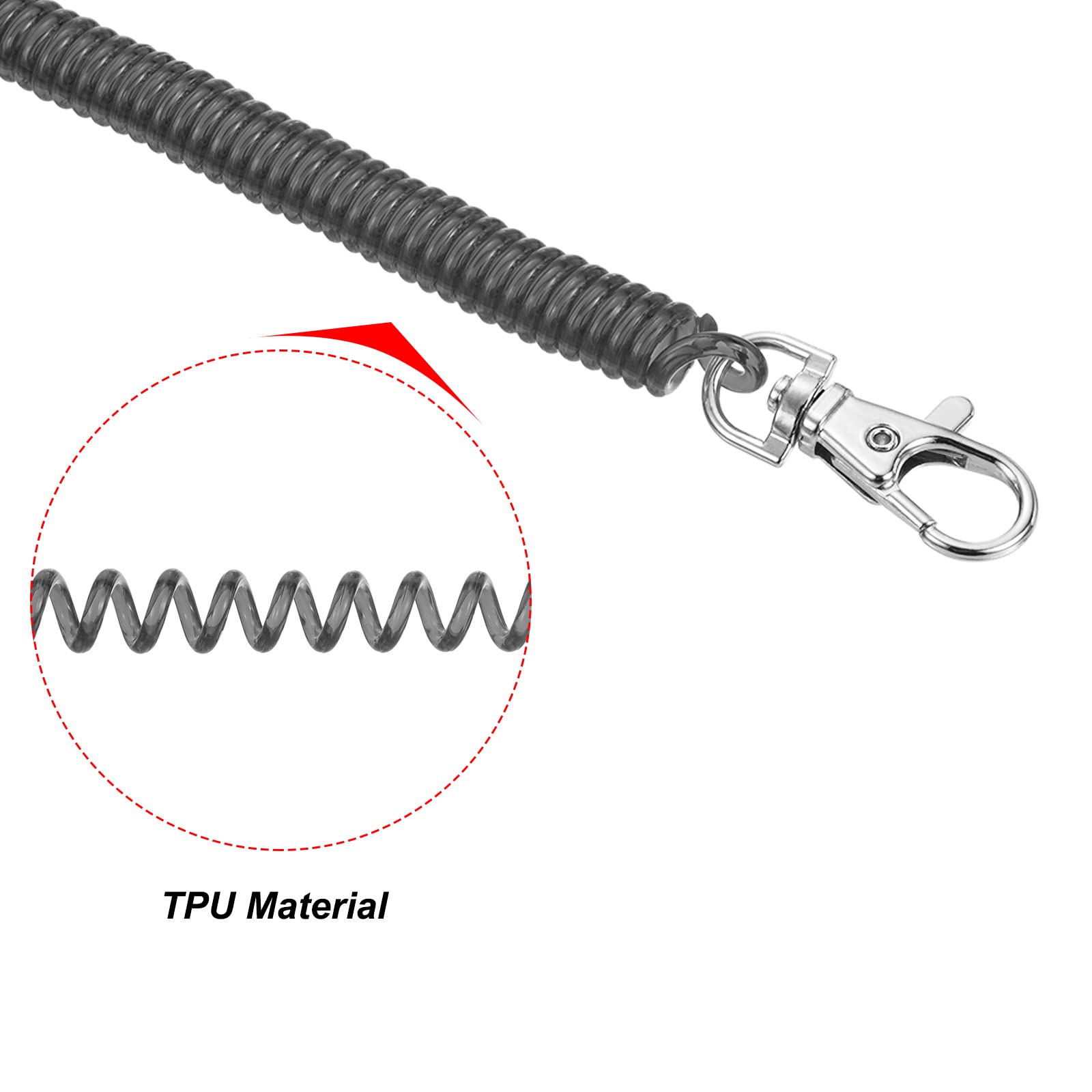 PATIKIL 3.3ft Spring Coil Keychain, 12 Pack Spiral Fishing Lanyard Stretch Cord Retractable with Metal Clasp and Keyring for Keys Tackle Tool, Grey