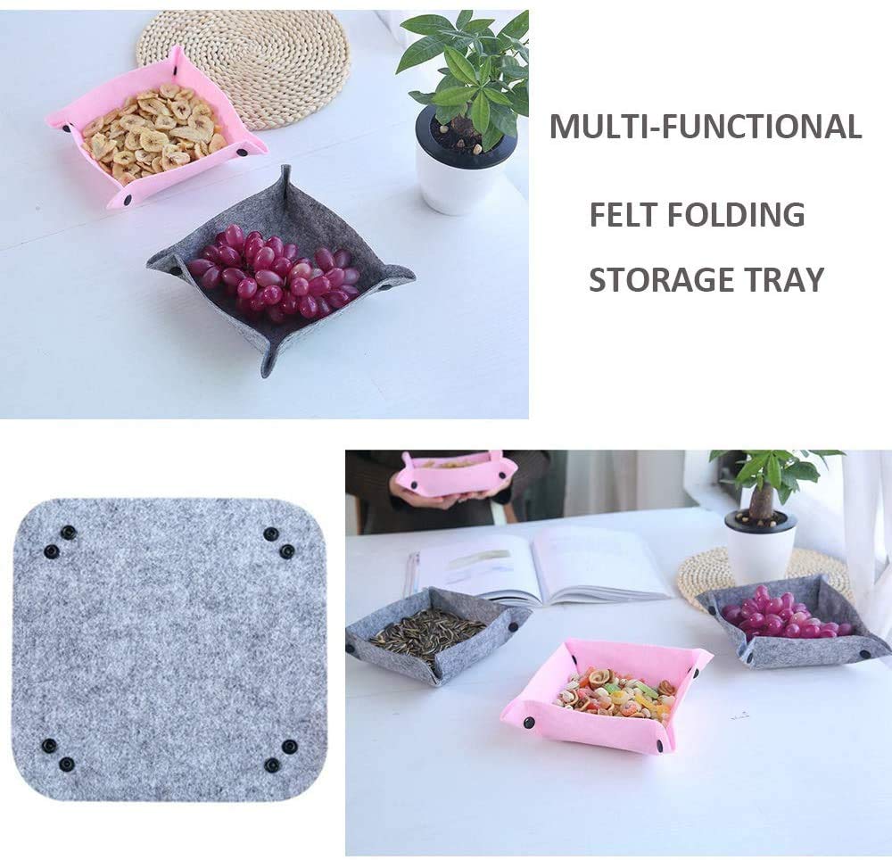 OliviaLiving Felt Valet Tray, Fold Felt Desktop Storage Basket Makeup Organizing Basket for Home Office Writing Desk Lovely Caddy Containers (Multi-Color,6-Pack)