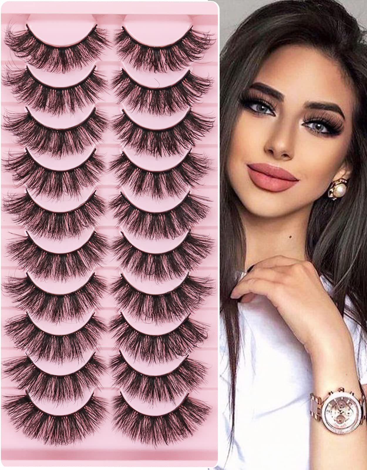 MilyBest Lashes False Eyelashes Faux Mink Cat Eye Lashes Fluffy PestaƱas Postizas Wispy D Curl Volume Lashes Look Like Extension Pack Fake Eyelashes 10 Pairs