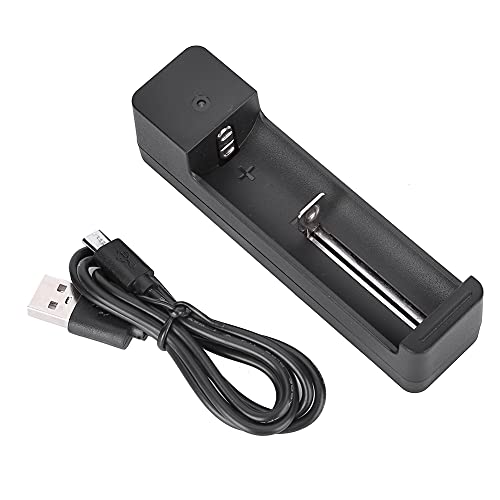 Vifemify Battery Charger, Black PC Universal Single Slot USB Battery Charger Adapter LED Intelligent Charging for Li ion Cell18650 26650 14500 Etc