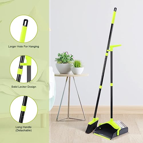 Sweep Pan with Handle Broom and Dustpan Set for Home Broom with Dustpan Combo with Long Extendable Handle for Home Kitchen Office Lobby