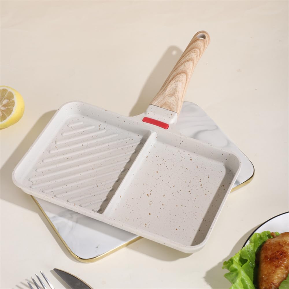 Unoschrim Non-stick Grill Pan 9.8 * 6.3 Inch, Divided Grill Pan, Aluminum 2-Section Versatile Griddle Pan, Breakfast Grill Pan for Cooking Eggs, Steaks, Chickens, All Stove Compatible