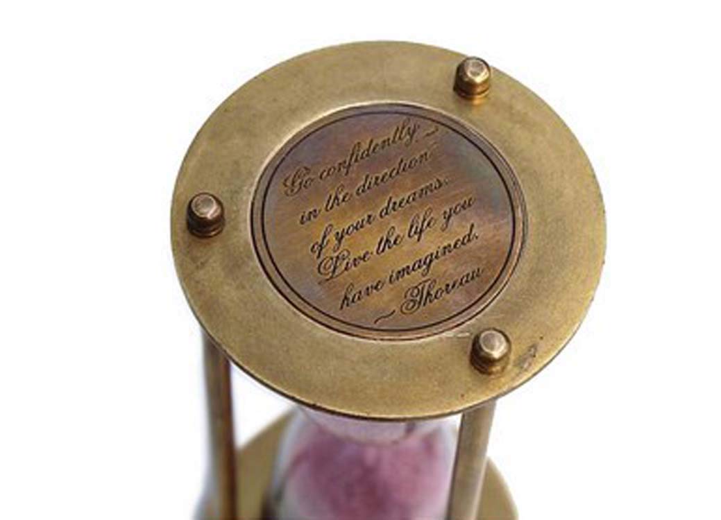 ROORKEE Instruments Nautical Brass Hourglass, Sand Clock, Sand Timer with Thoreau's Go Confidently Poem Carved on Both Sides, Metal Sand Watch with Beautiful Leather Case, Home, Desk, Office Décor.