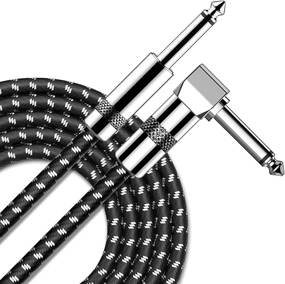 SDYQD Guitar Cable 10 ft - 1/4 Inch Right Angle Black/White Instrument Cable - Professional Quality Electric Guitar Cord and Amp Cable - Electric Instrument Cable Pro Audio