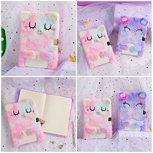 Tofficu Animal Notebook Pocket Notebook Plush Diary with Lock and Keys Secret Lock Diary Cute Writing Journal Lined Pages Journal Gift for Kids Girls Boys Mini Notebooks