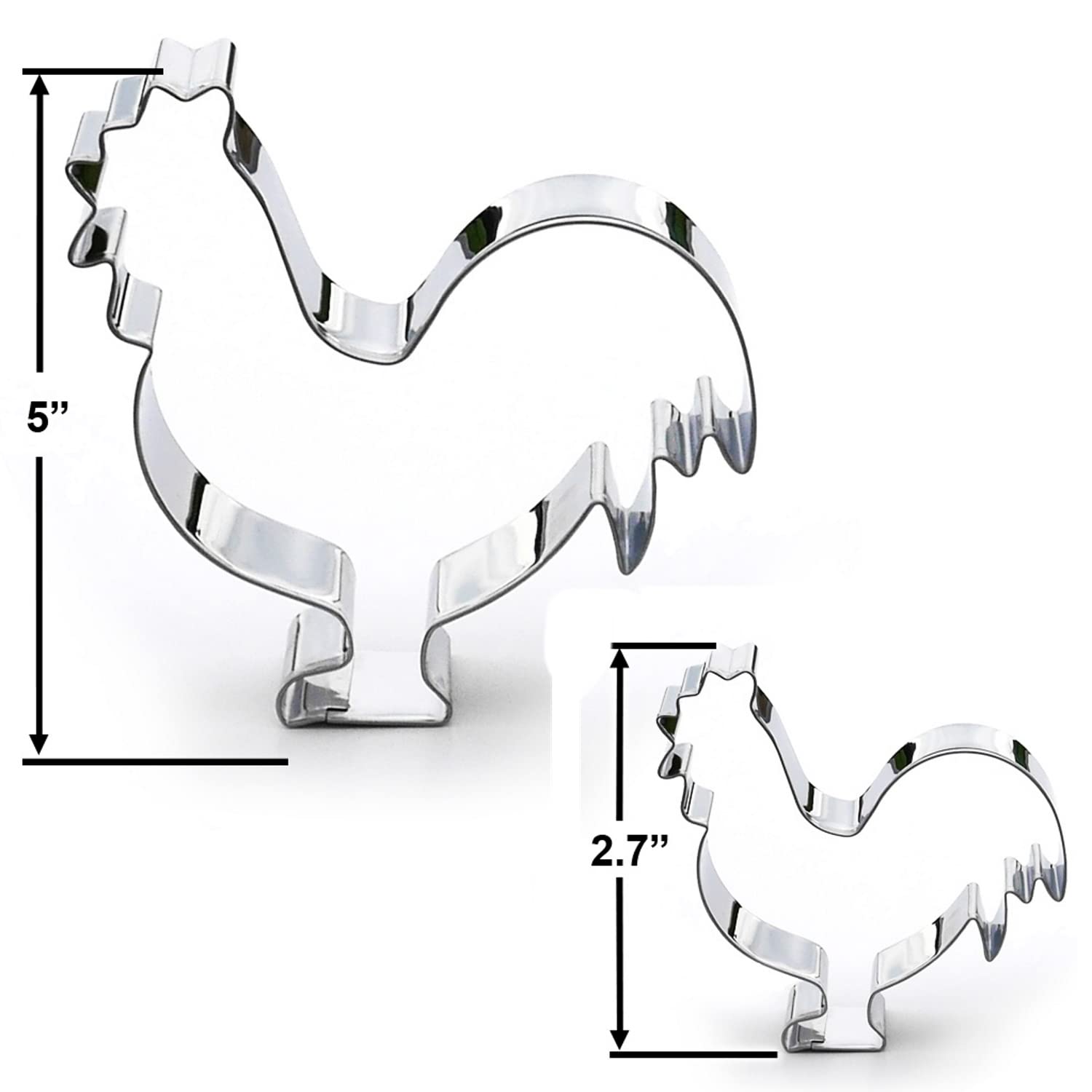 Rooster Farm Animal Cookie Cutter 2 Piece Set, Premium Food-Grade Stainless Steel, Dishwasher Safe (Rooster 2 Pc Set)