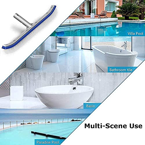 Swimming Pool Brush with Pool Skimmer Net Kit,17.5" Aluminum Pool Cleaning Brush with Nylon Pool Bristles, Heavy Duty Pool Fine Mesh Frame Net, Pool Cleaner Supplies(Pole not Included)