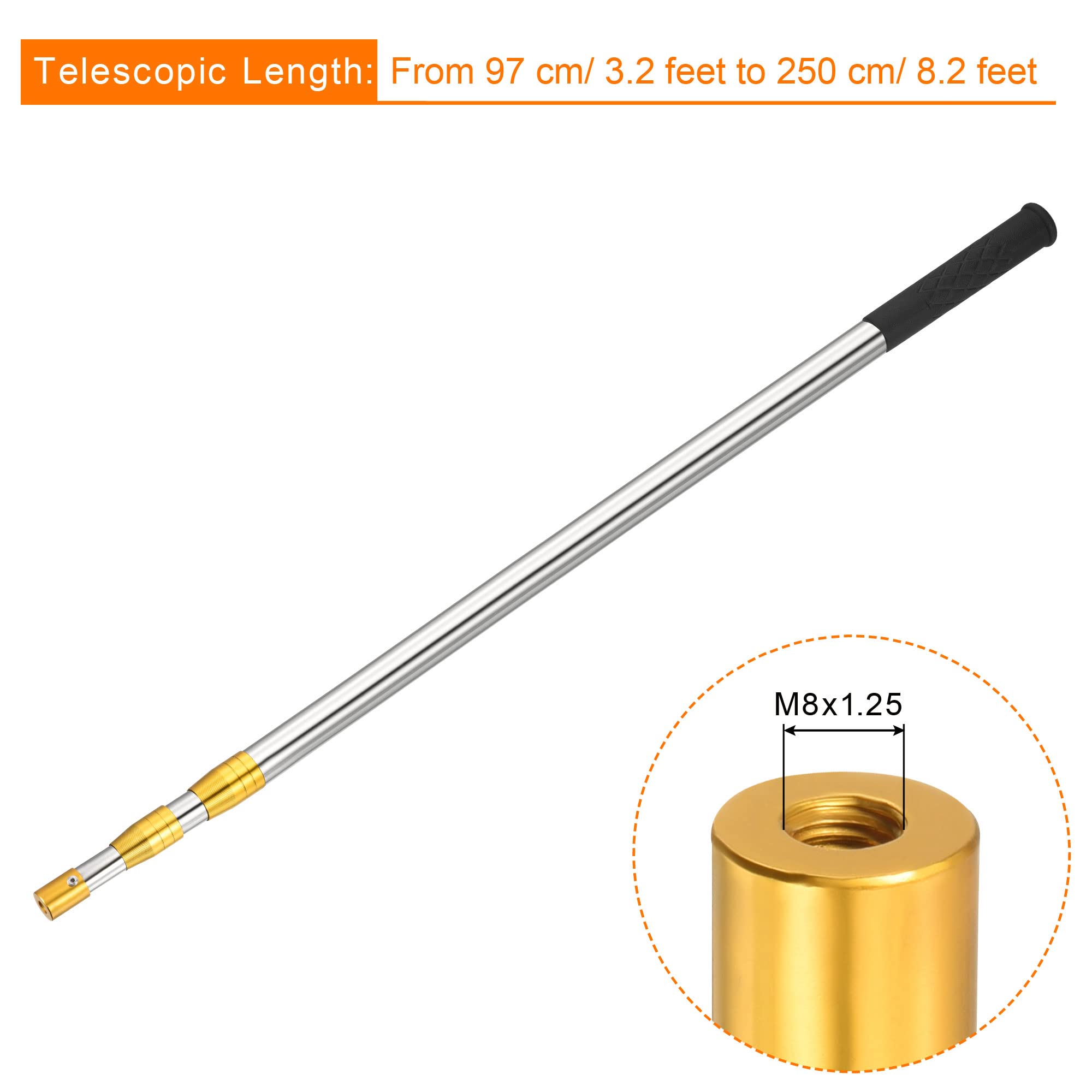 PATIKIL Telescopic Fishing Net Handle, 2Pack 2.3-5.6Ft Stainless Steel 3 Section Portable Handle Fishing Pole Tackle Tool for Landing Net, Silver, Yellow