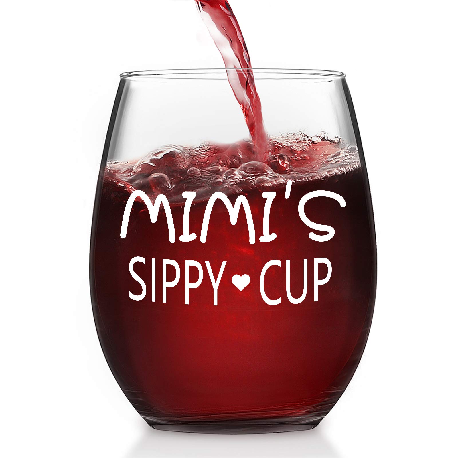 Mimiâs Sippy Cup Stemless Wine Glass, Funny Mimi Wine Glass for Women Mimi Mimi To Be Grandma Grandmother, Special Mimi Gift Idea for Christmas Birthday Motherâs Day, 15 Oz
