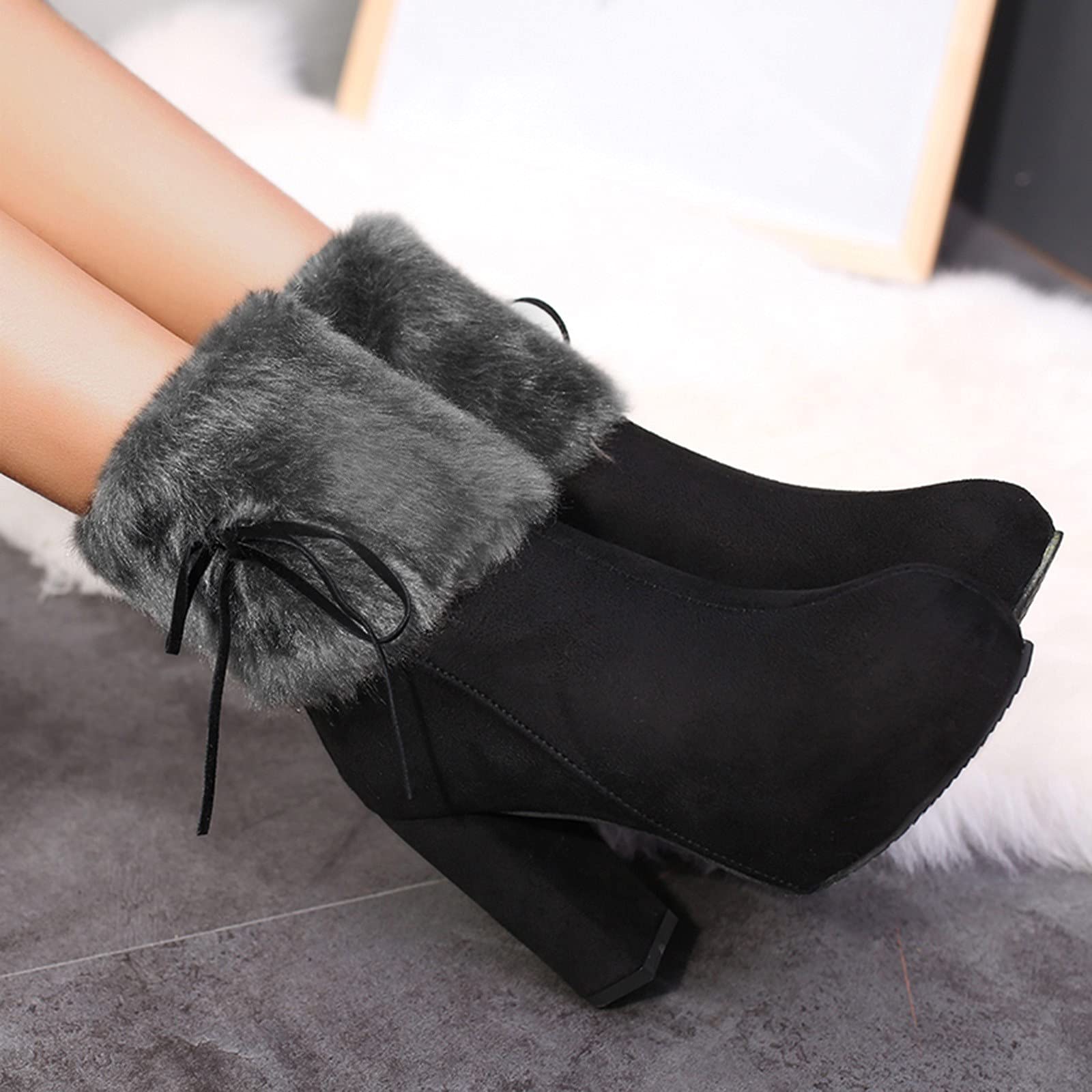 PATOPO Botas Para Mujer Elegantes,Heeled Boots Women Elastic Band Knight Booties Platform Boots Buckle Strap Botas De Mujer