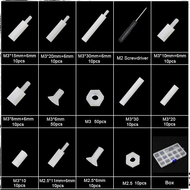 Shine-Tron [OEM Accessories] 210 pcs/lot Screws Kits Plastic Screws and Nuts + Screwdriver + Storage Box Case 4Rasp0berry Pi 3 B+ RC Aircraft FPV [Replacements]