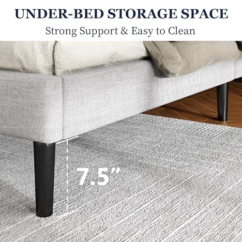 viplov Twin Size Platform Bed Frame with Upholstered Headboard, Mattress Foundation with Wooden Slats Support, Easy Assembly, Noise Free, No Box Spring Needed, Light Grey