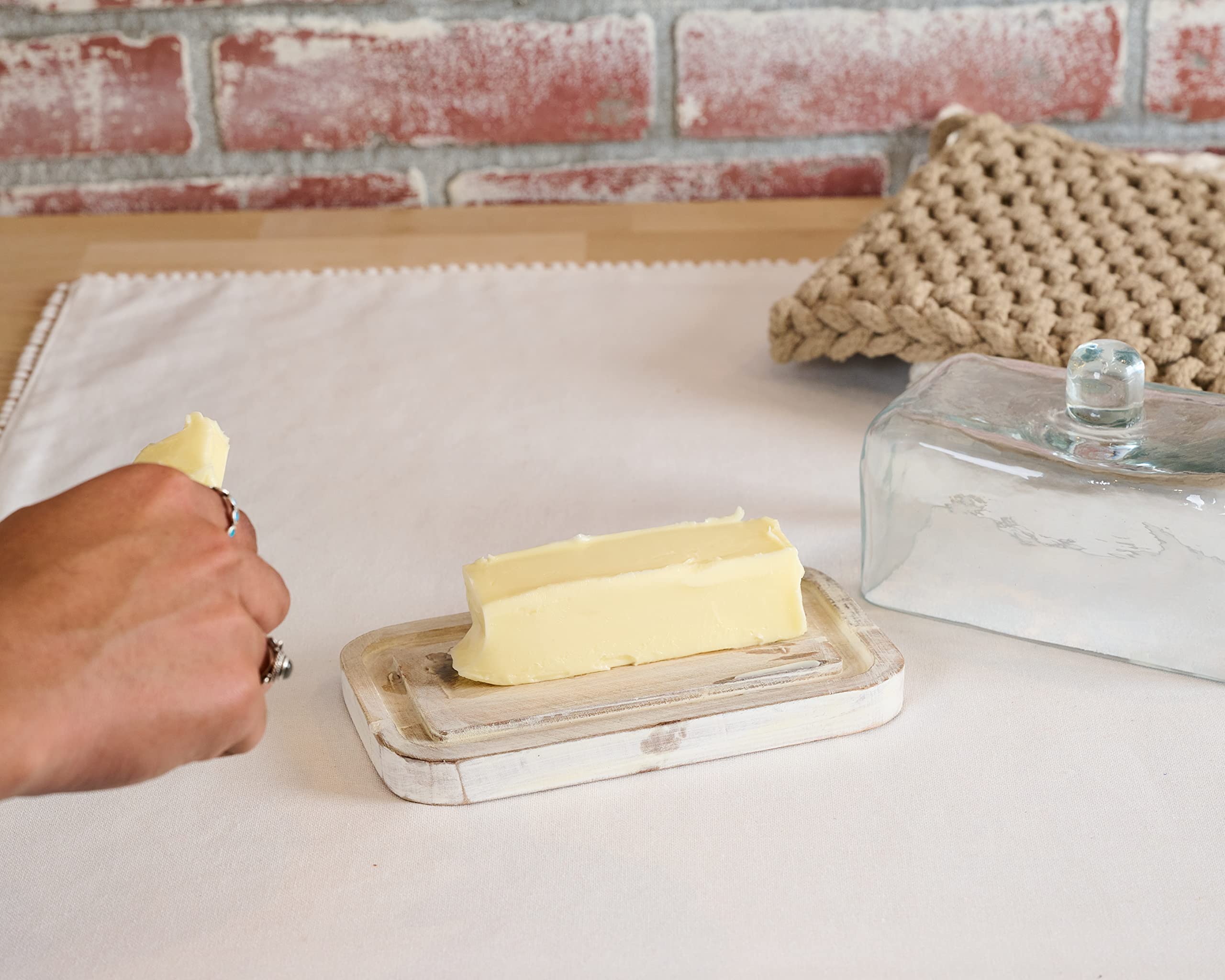 Mud Pie Glass Beaded Butter Dish, White, 3 1/2" x 6 1/2"