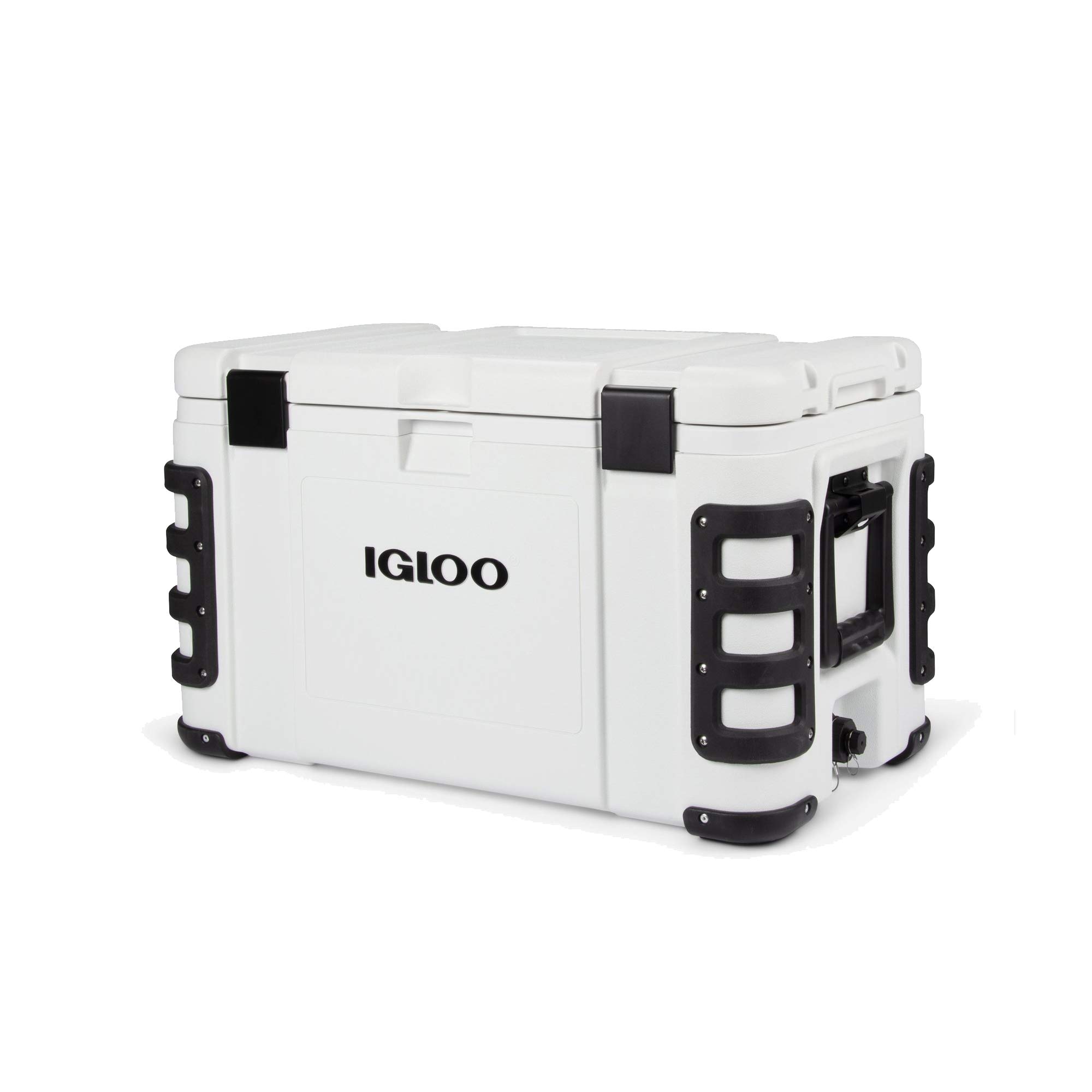 Igloo Leeward 50 Quart Marine Grade Lockable Insulated Fishing Ice Chest Cooler with Cutting Board, Fish Ruler, and Tie-Down Points, White, 00048491