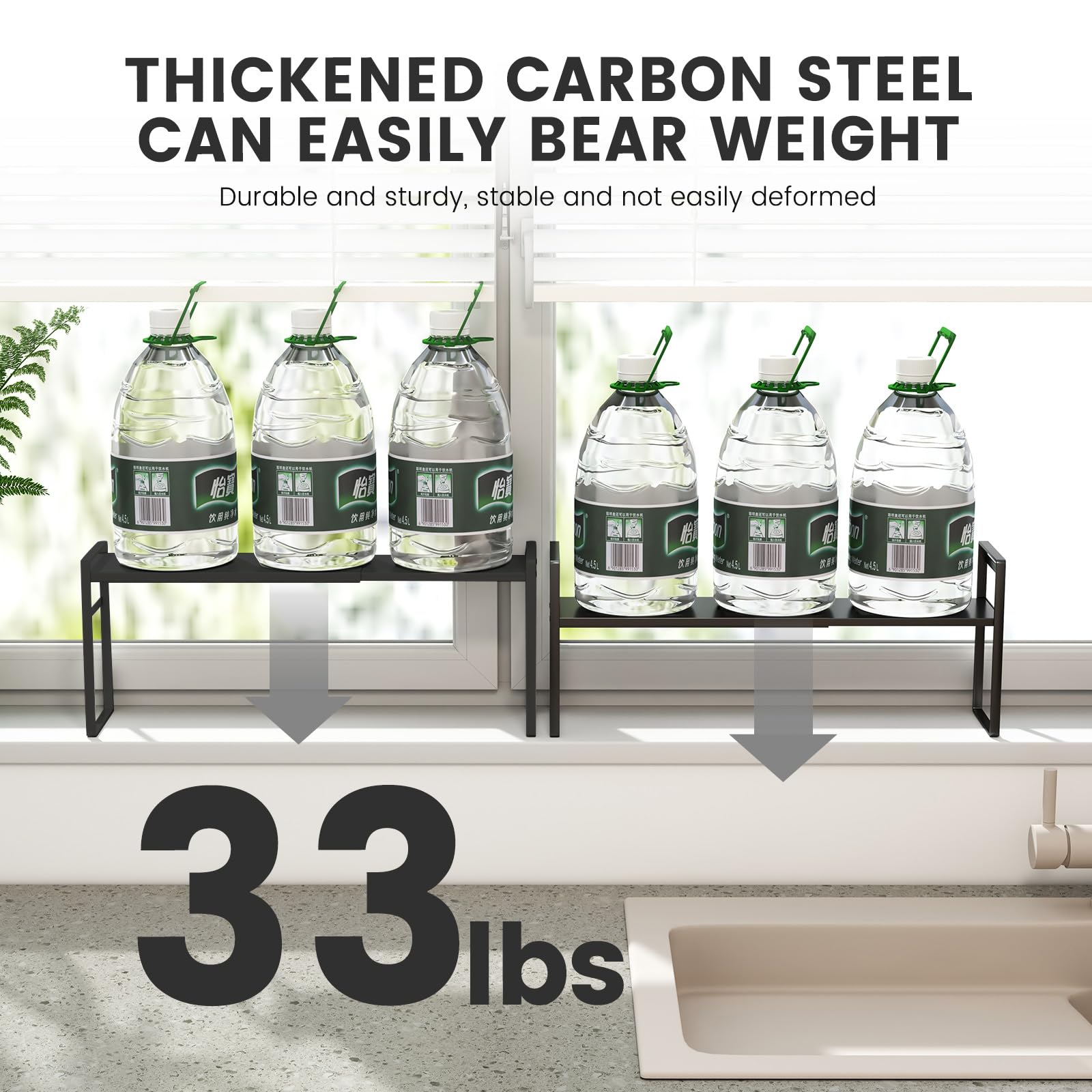 WOCHUANGSI 1pc Small Narrow Tall Shelf for Windowsill Kitchen Organizer Stackable Shelves Bathroom Sill Thin Shelves for Narrow Spaces Counter Top Racks (Black, L13.6-24.4'' * W8.3'' * H9.4'')