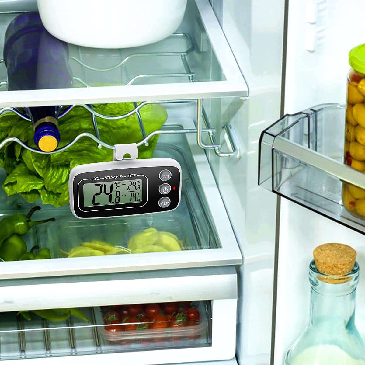 ORIA Refrigerator Thermometer, Digital Freezer Fridge with Thermometer Max and Min Display for Room, Refrigerator, Kitchen, Large LCD Display, 2 Pack, Black