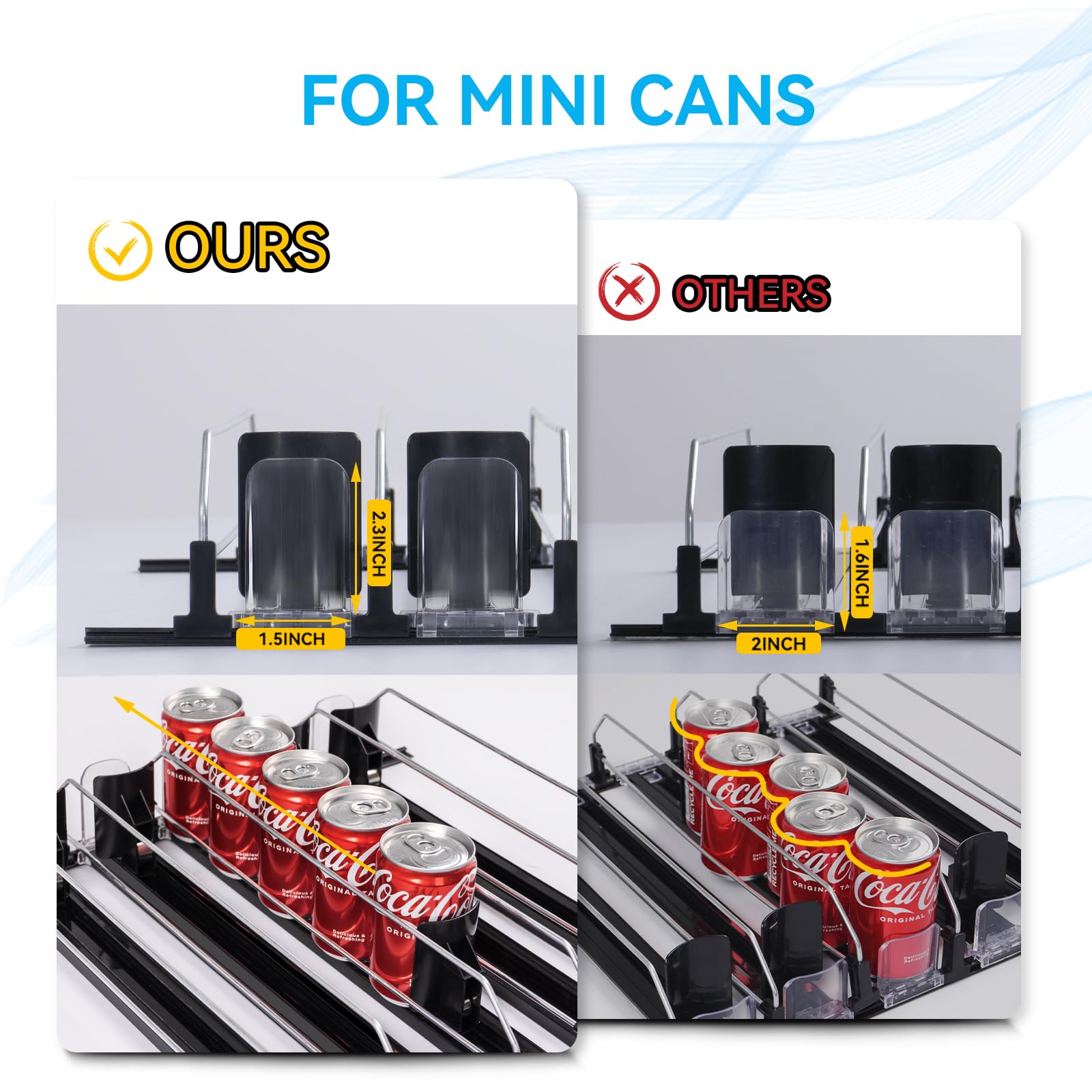 MERICARGO Drink Organizer for Fridge, Self-Pushing Soda Can Organizer for Refrigerator with Adjustable Pusher Glide, Automatic Drink Dispenser for Fridge Pantry, 5 Rows