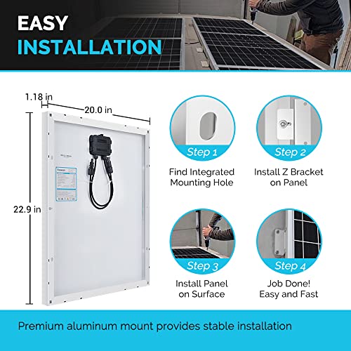 Renogy 50 Watt 12V Solar Panel 10A 12/24V PWM LCD Charge Controller, Adaptor kit, Tray Cables, 50W, 5V USB Ports, for RVs,Boats,Trailers,Sheds,Cabins and Any Off Grid System