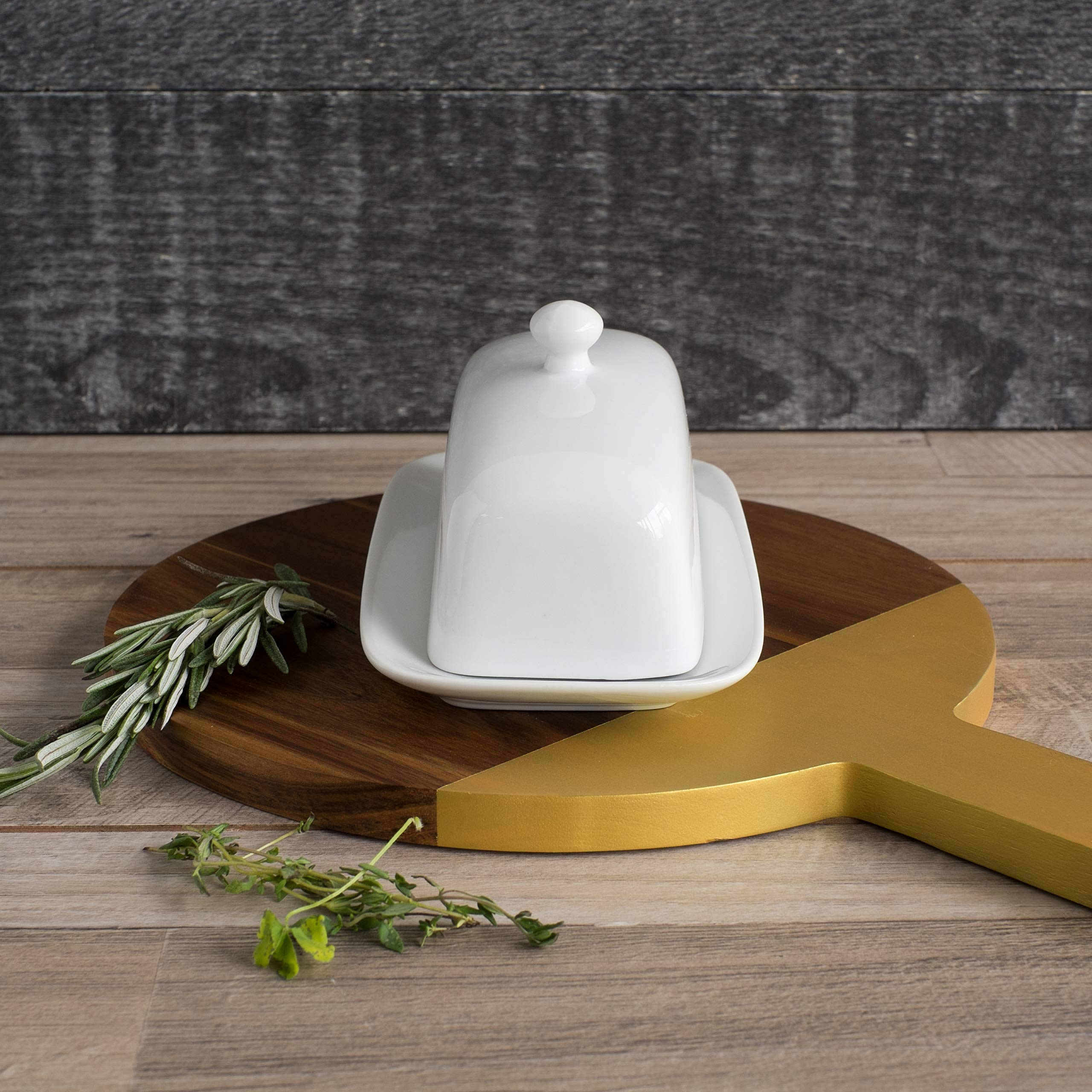Now Designs Stoneware Rectangle Butter Dish with Lid, White 4.5 x 8 in
