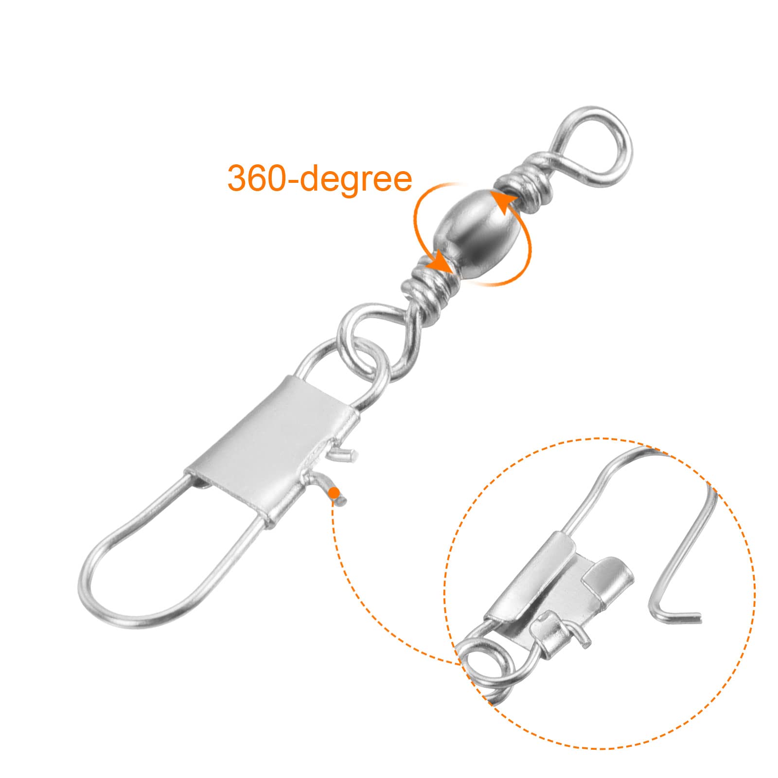 PATIKIL Fishing Barrel Swivel with Interlock Snap, 100Pcs 11lb Carbon Steel Solid Ring Terminal Tackle for Saltwater Freshwater Fishing, Silver