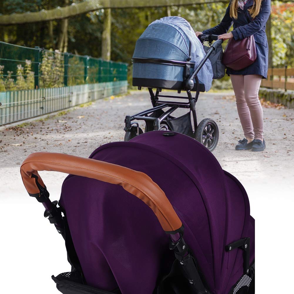 Stroller PU Leather Handle Sleeve Cover with Zipper Removable Baby Stroller Armrest Cover Stroller Accessories(Brown)